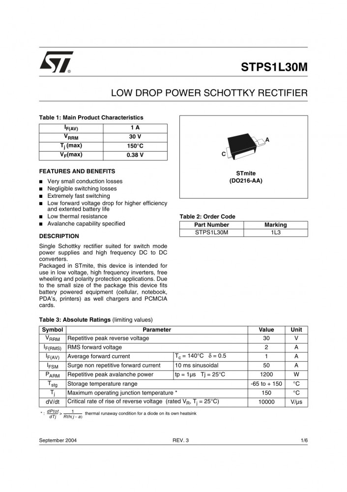 STPS1L30M datasheet preview page 1