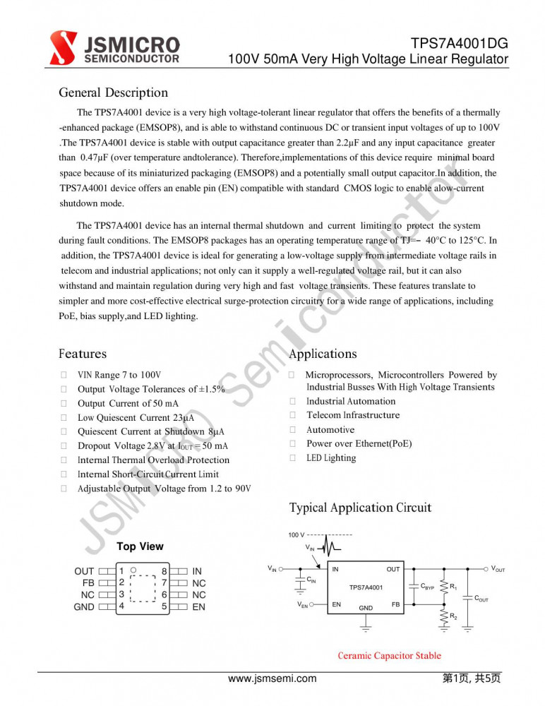 TPS7A4001DGNR datasheet page 1