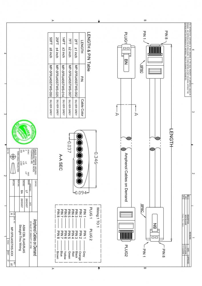 Amphenol MP-5FRJ45STWS-025 technical drawing preview