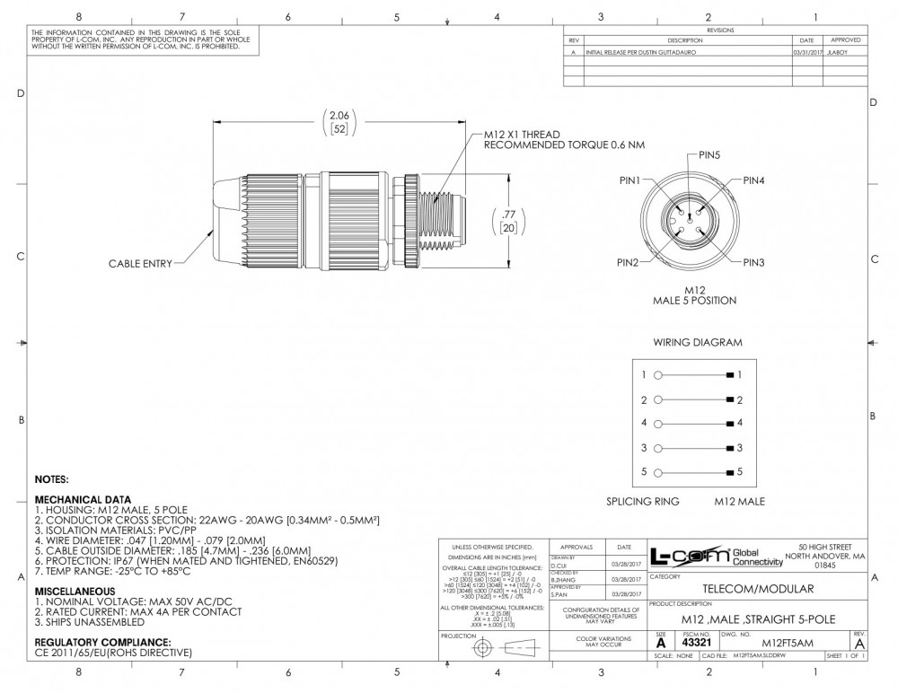 L-com M12FT5AM technical document page