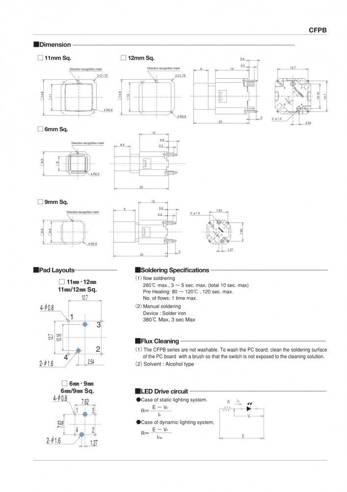 Nidec CFPB illuminated pushbutton switch documentation, page 2