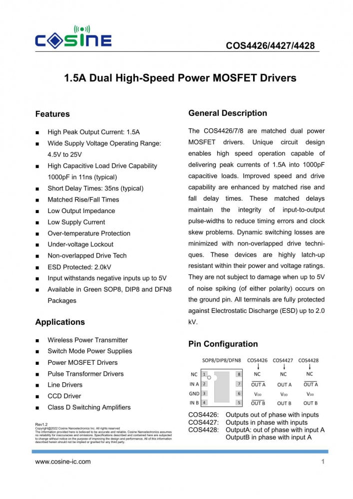 COS4426SR datasheet page 1