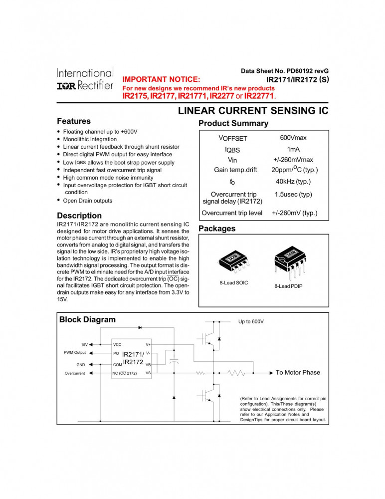 IR2172PBF datasheet page 1