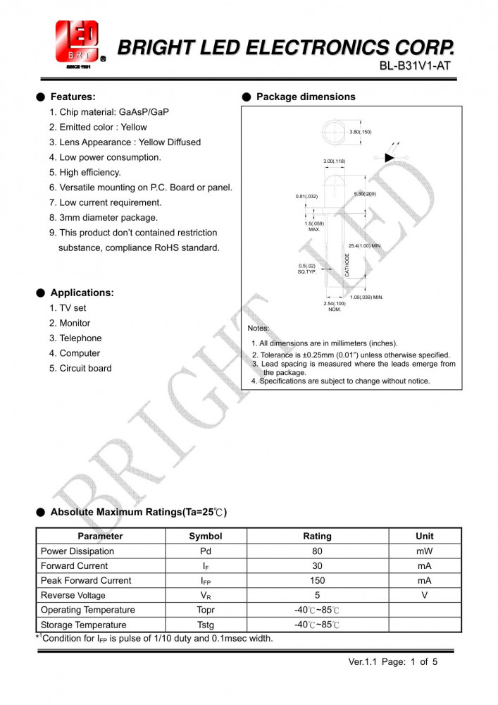 BL-B31V1-AT datasheet page 1