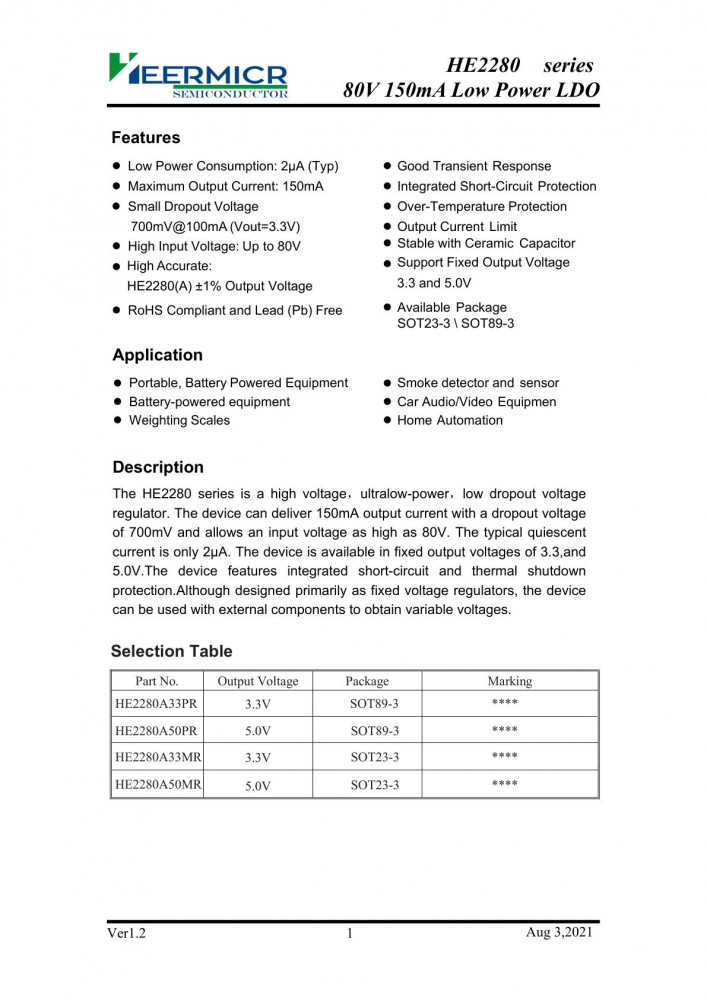 HE2280 datasheet page 1