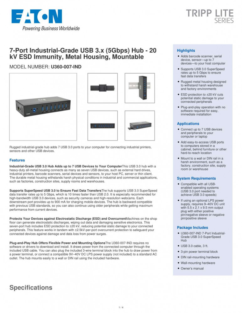 U360-007-IND product documentation page 1
