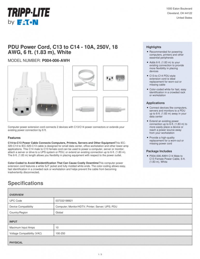P004-006-AWH technical document page 1