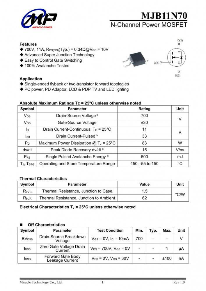 MJB11N70 datasheet page 1