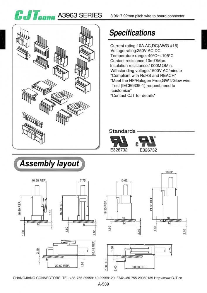 CJT A3963 connector datasheet page 1
