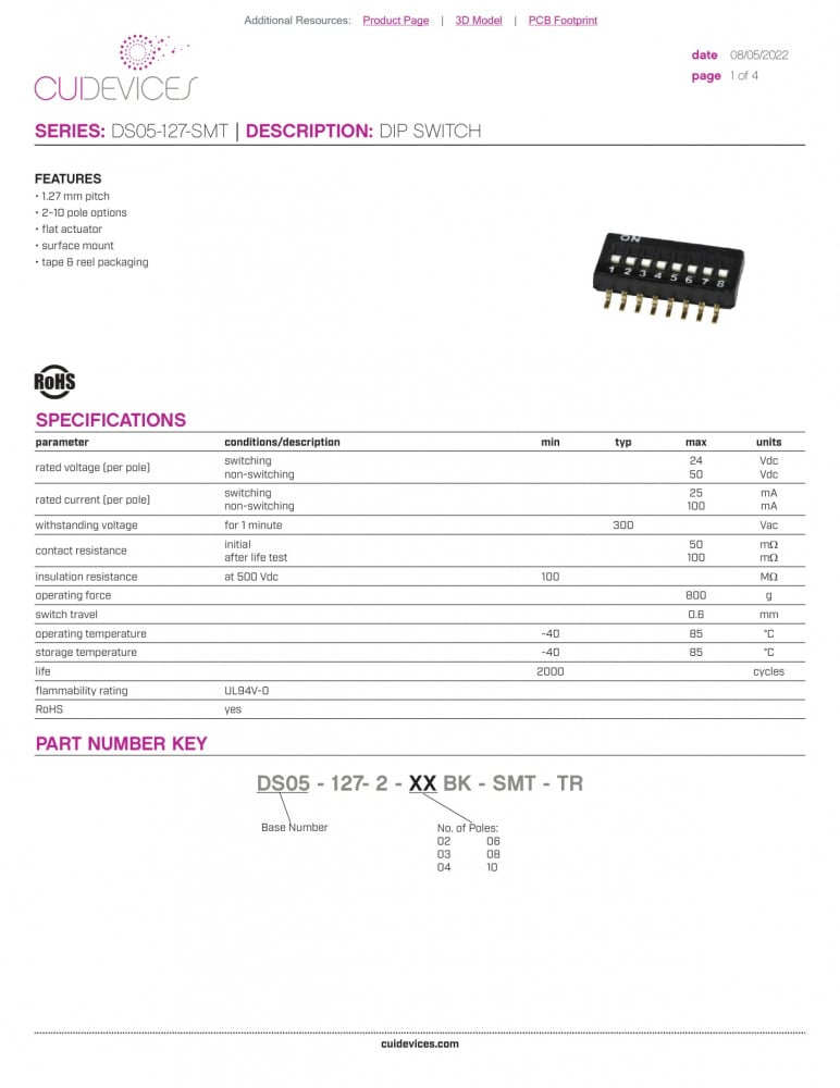 DS05-127-2-04BK-SMT-TR datasheet page 1