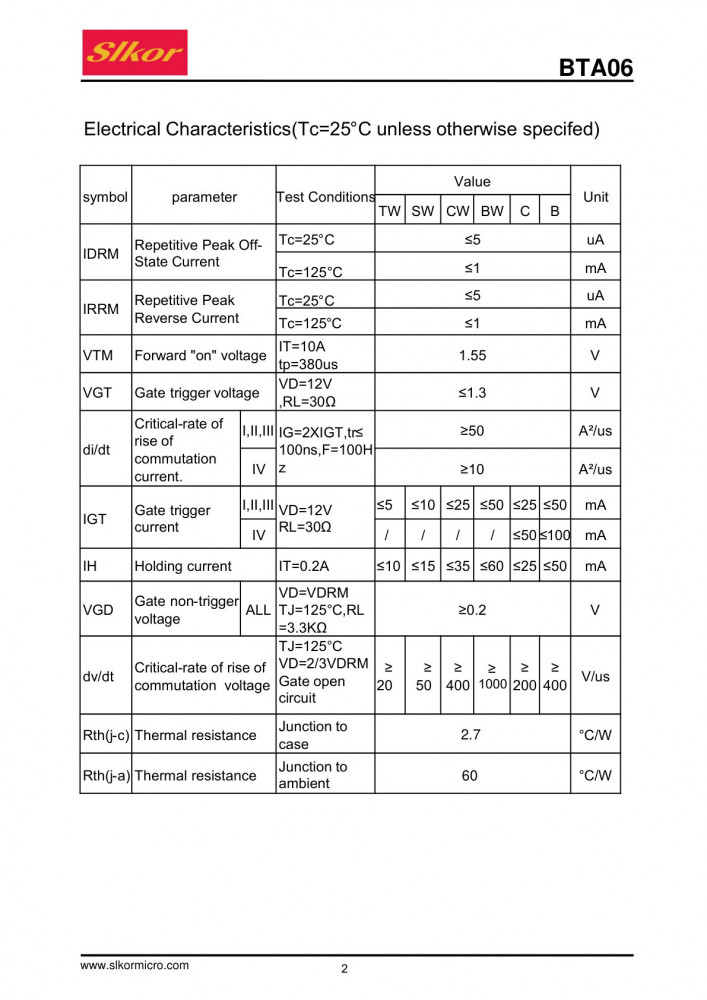 BTA06-800B datasheet page 2