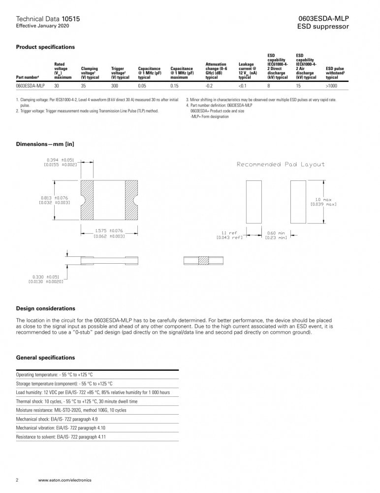 0603ESDA-MLP7 technical document page 2