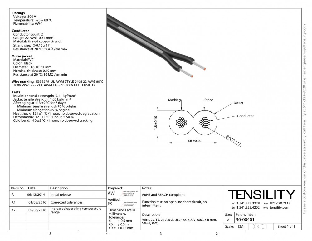 Tensility International 30-00401 product drawing and specification sheet