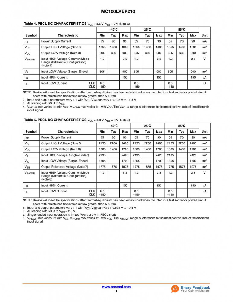 MC100LVEP210 datasheet page 4