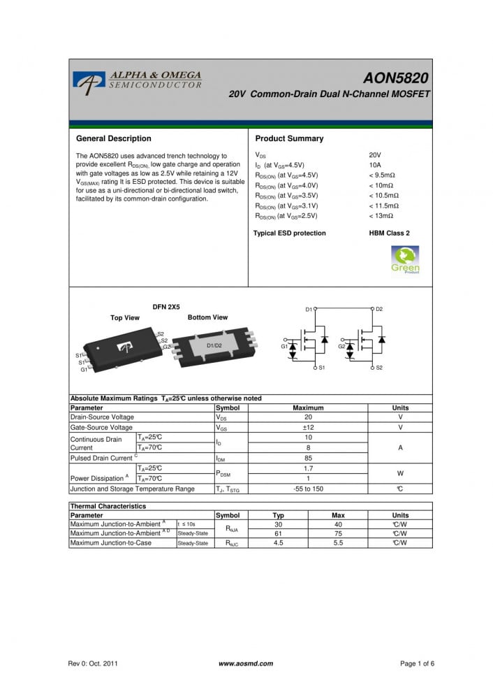 AON5820 datasheet page 1