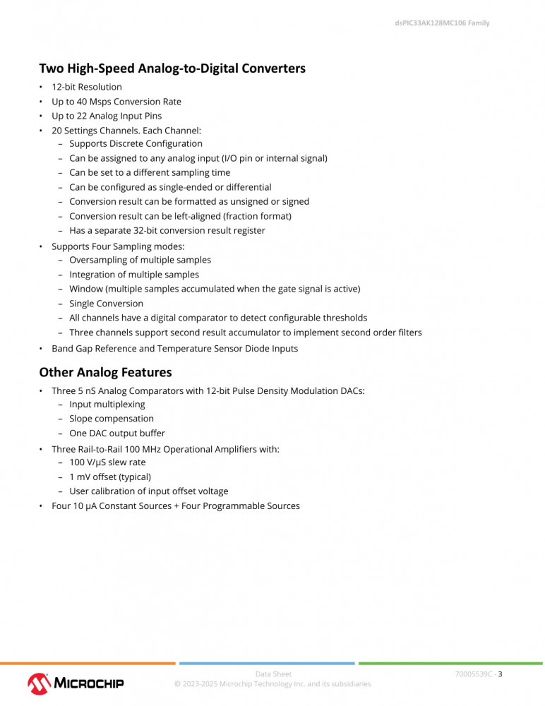 dsPIC33AK64MC102 documentation page 3