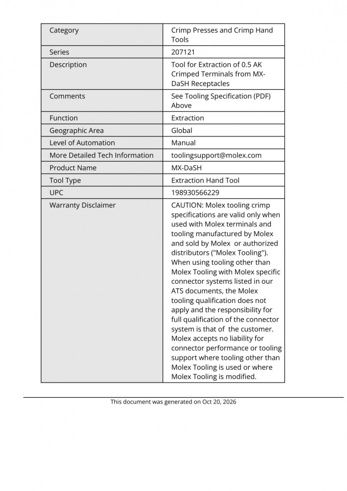 Tooling document page 2 for MOLEX 2002223400