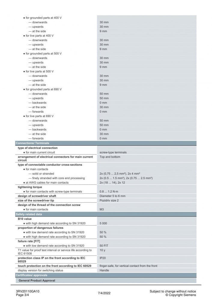 3RV20110GA10 datasheet page 3