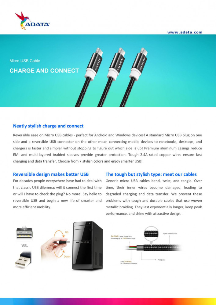 ADATA Micro USB Cable product document, page 1