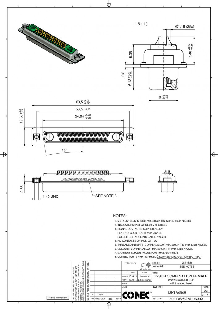 Conec 3027W2SAM99A30X product drawing