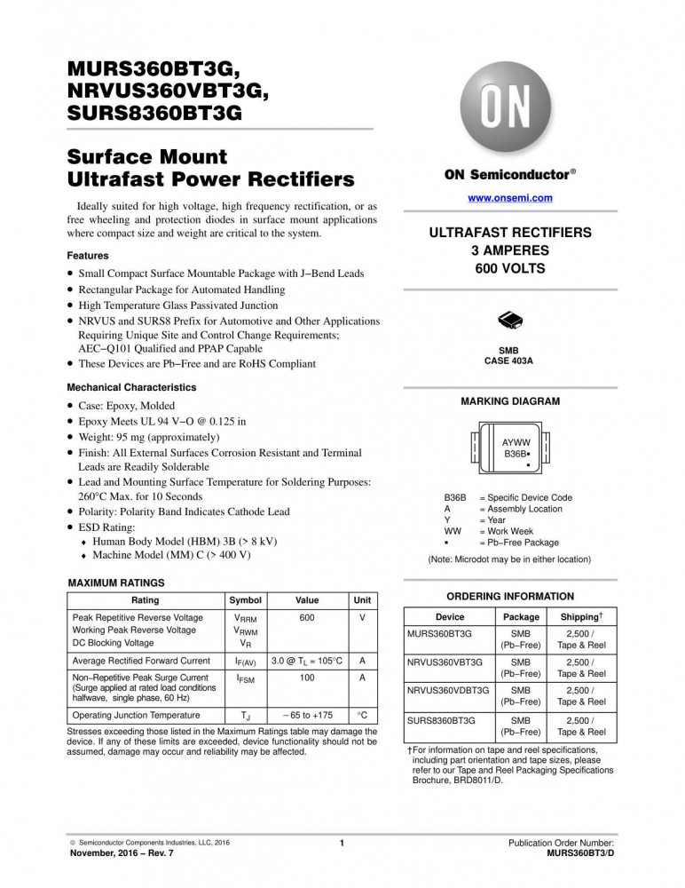MURS360BT3G datasheet page 1