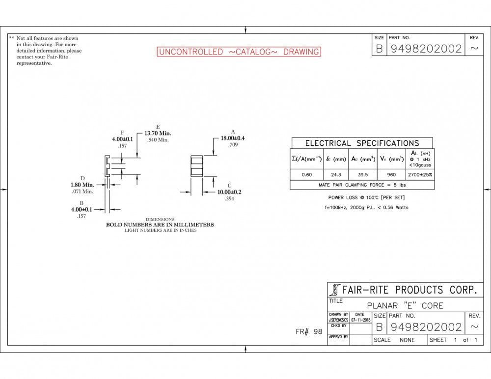 Fair-Rite 9498202002 technical drawing page