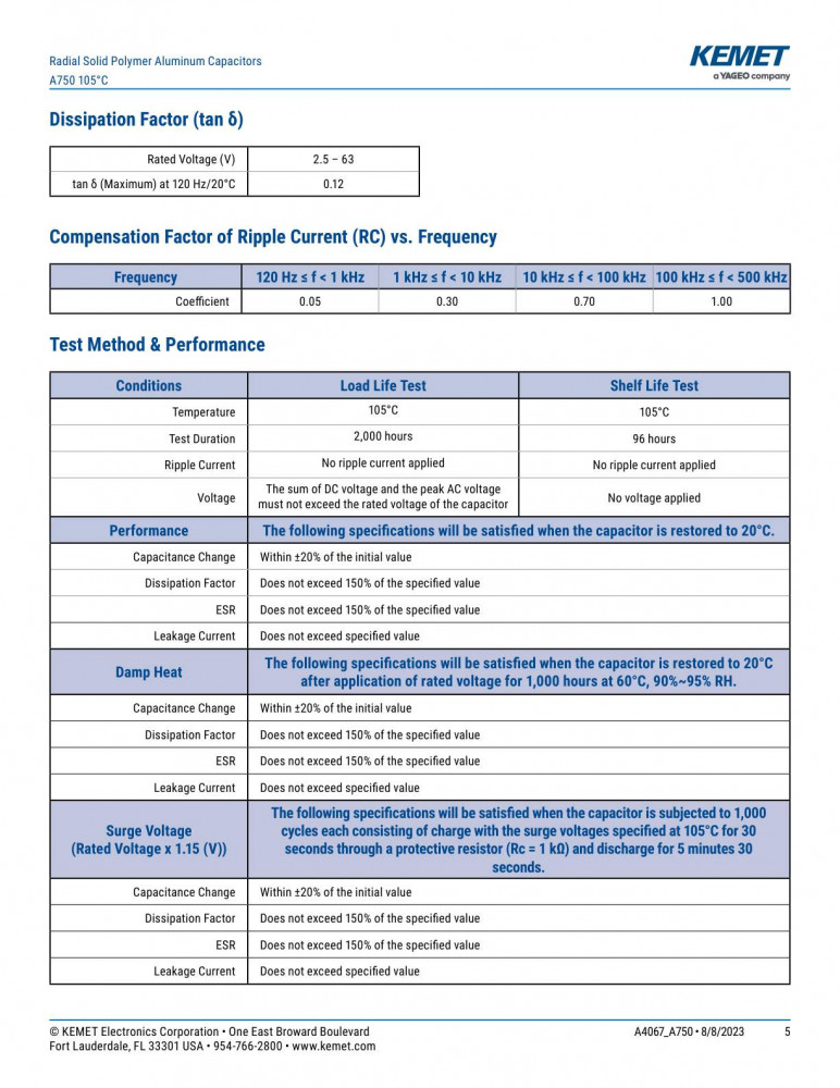 KEMET A750 datasheet page 5