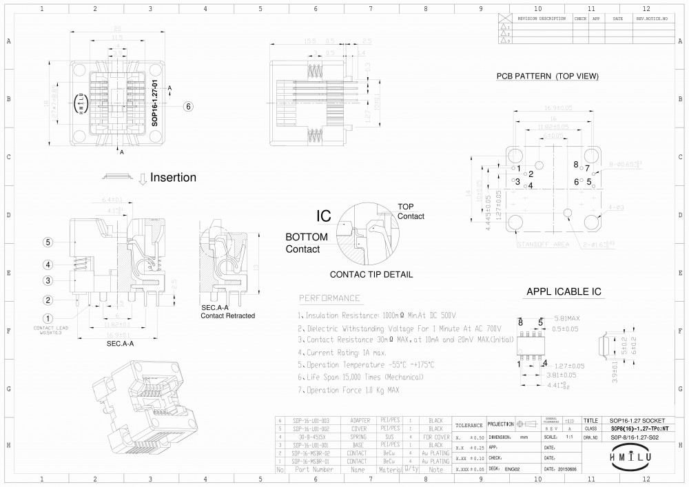 HMILU SOP8(16)-1.27 technical drawing page