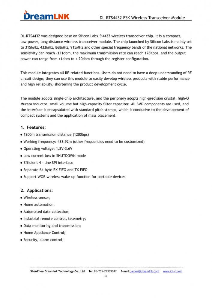 DL-RTS4432-433M datasheet page 3