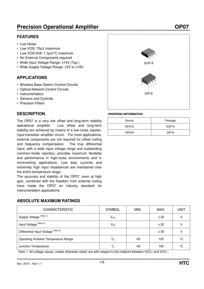 OP07D technical document page 1