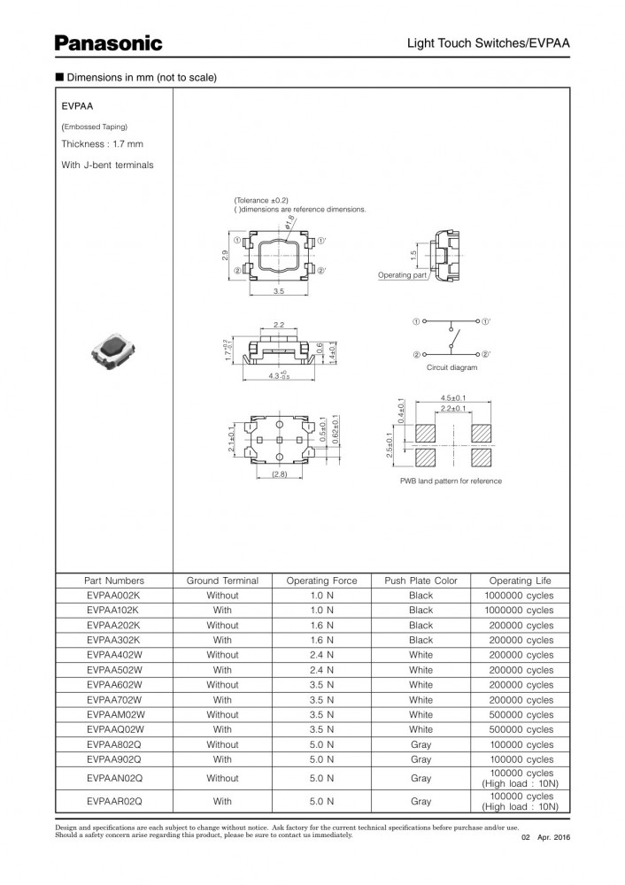 Panasonic EVPAA series technical document page 2
