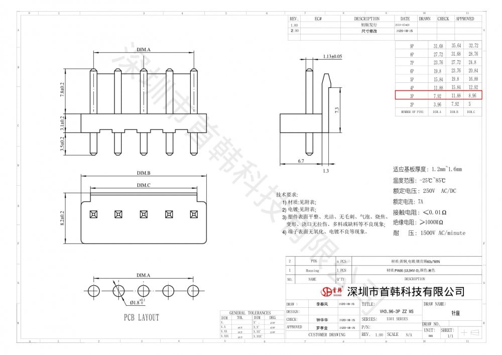 VH3.96-3P ZZ MS technical document page 1