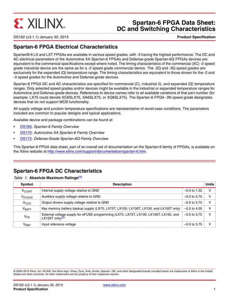 Spartan-6 datasheet page 1