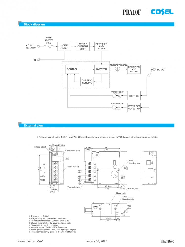 Cosel PBA series datasheet page 3