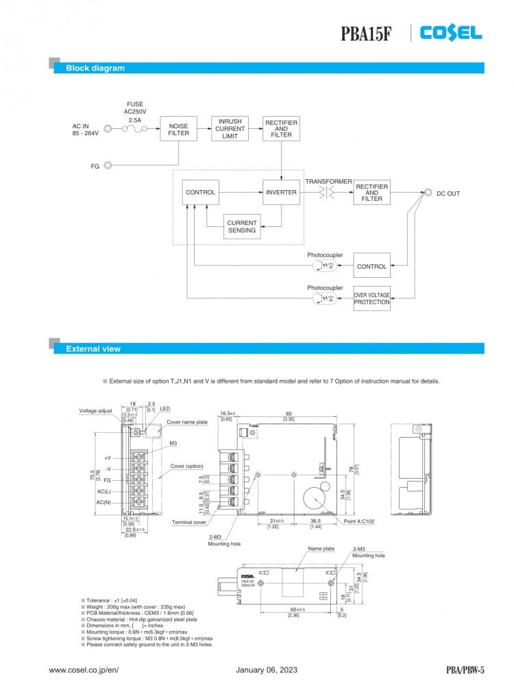 Cosel PBA series datasheet page 5