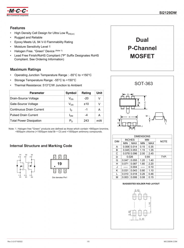 SI2129DW-TP datasheet page 1