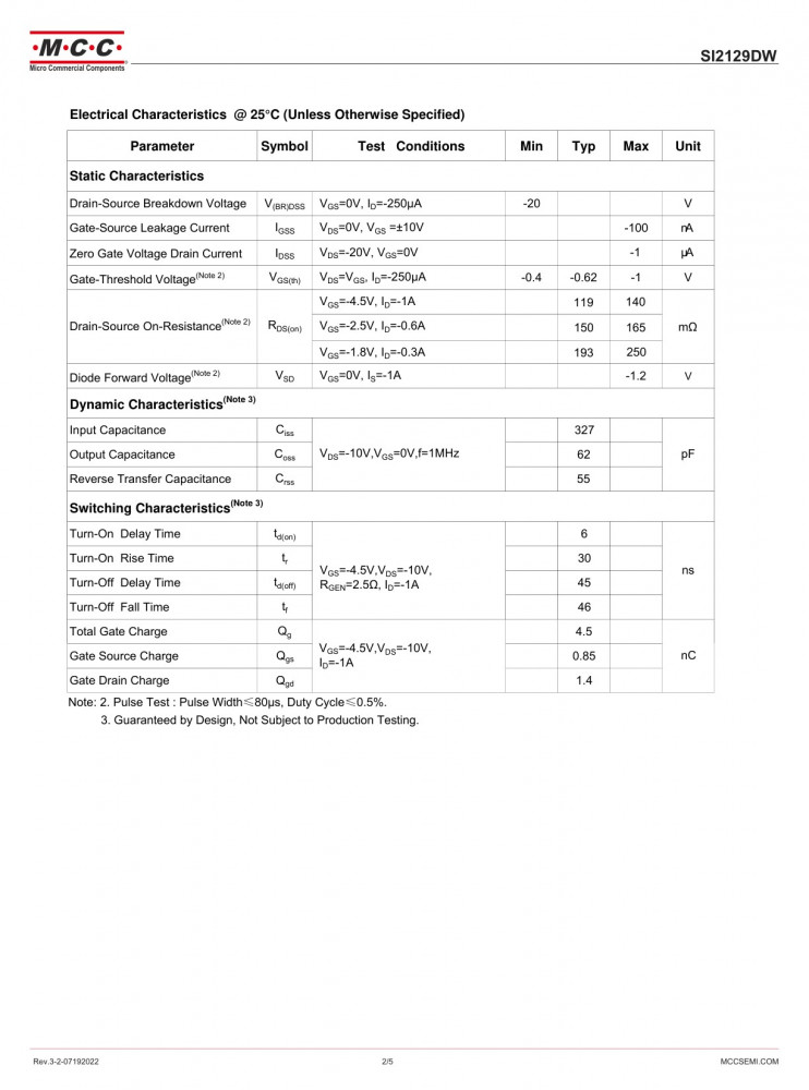 SI2129DW-TP datasheet page 2