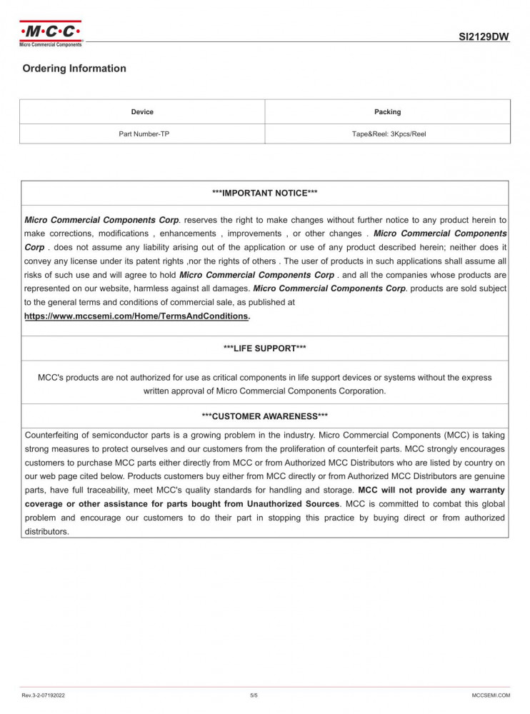 SI2129DW-TP datasheet page 5