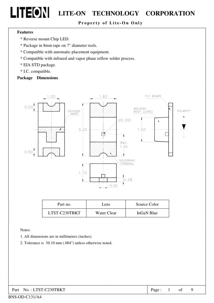 LTST-C230TBKT datasheet page 1