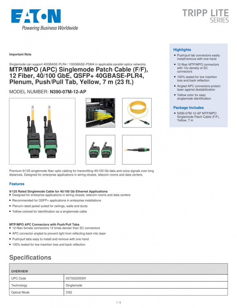 EATON N390-07M-12-AP documentation page 1