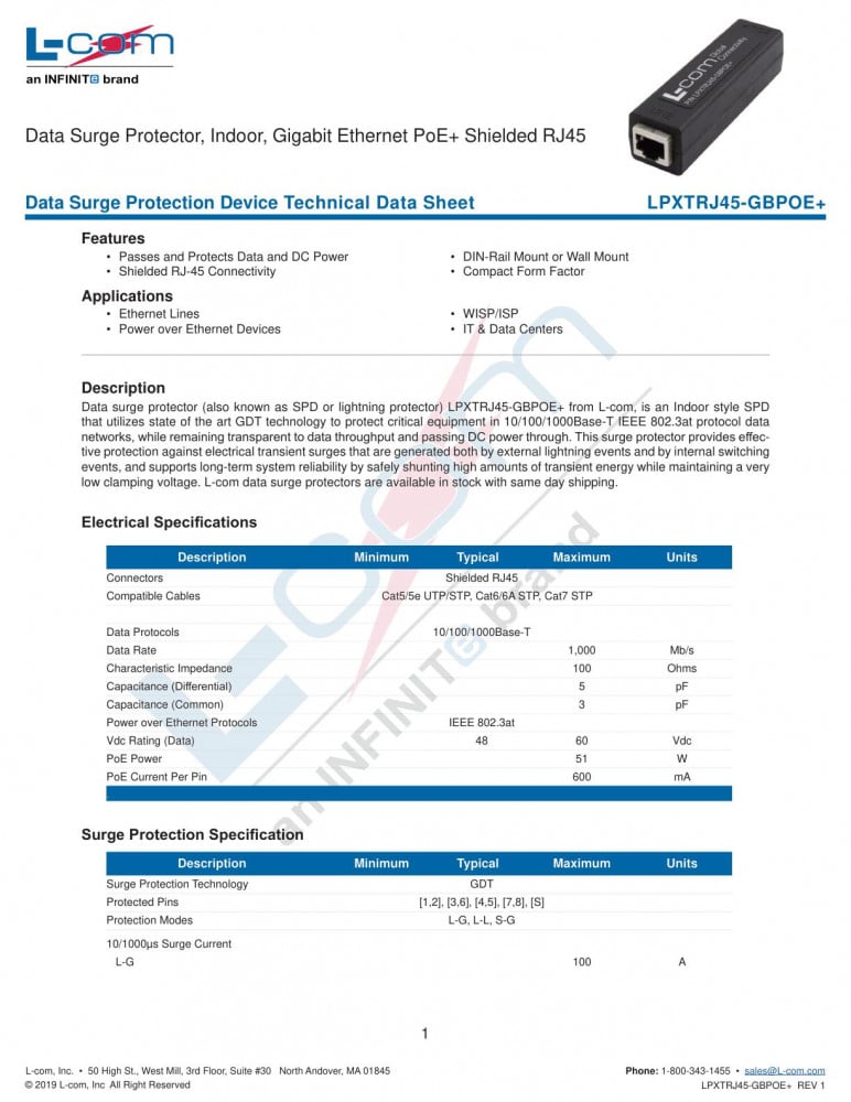 LPXTRJ45-GBPOE+ datasheet page 1