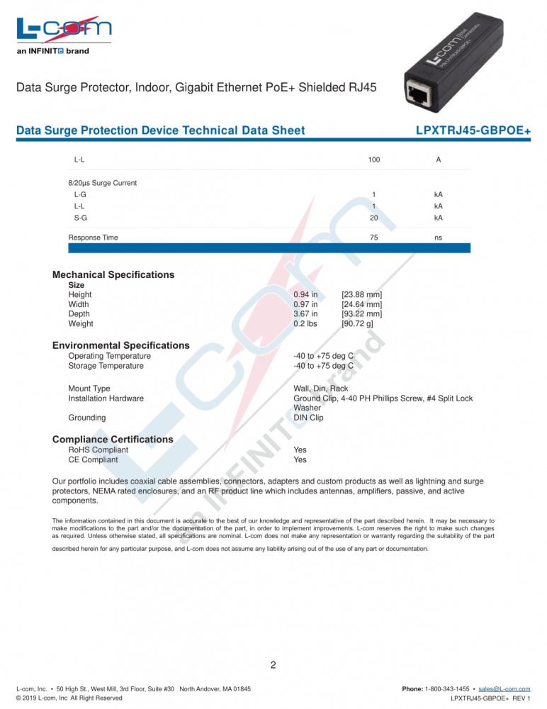 LPXTRJ45-GBPOE+ datasheet page 2