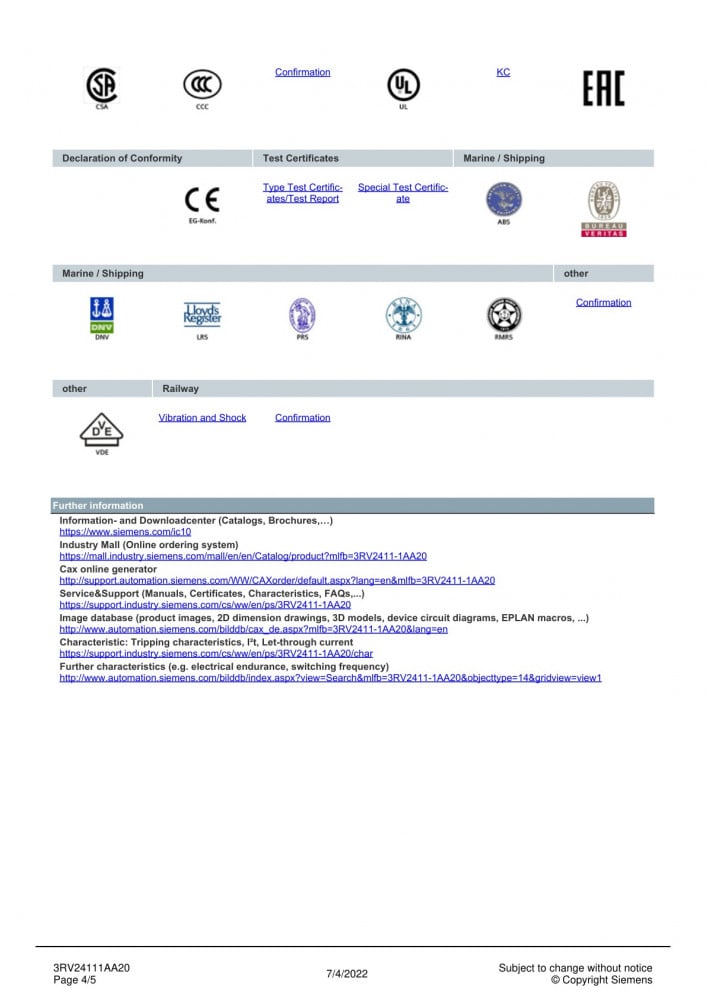 3RV24111AA20 datasheet page 4