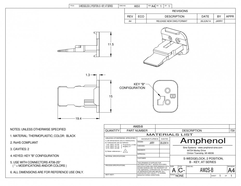 Amphenol AW2S-B technical drawing preview