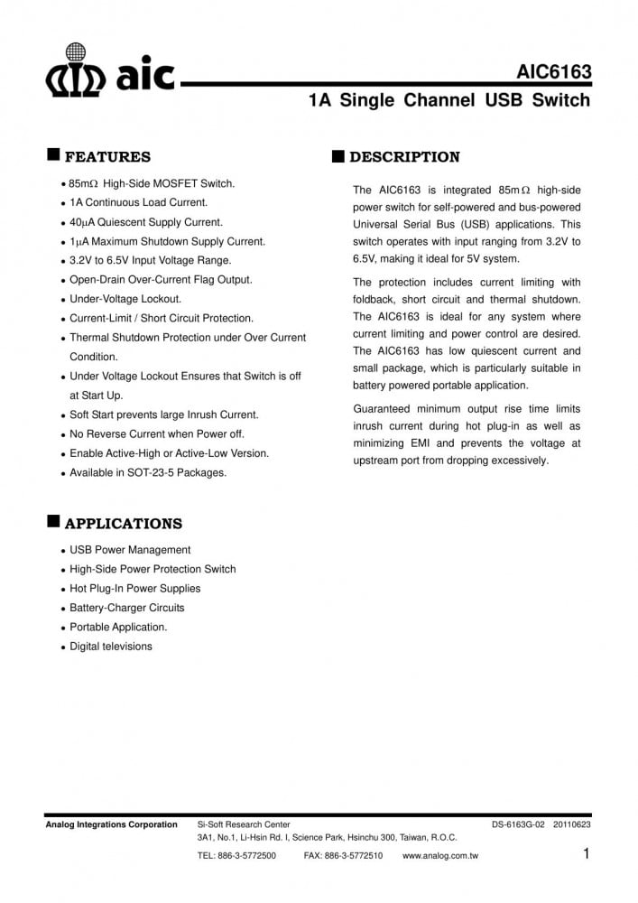 AIC6163 datasheet page 1