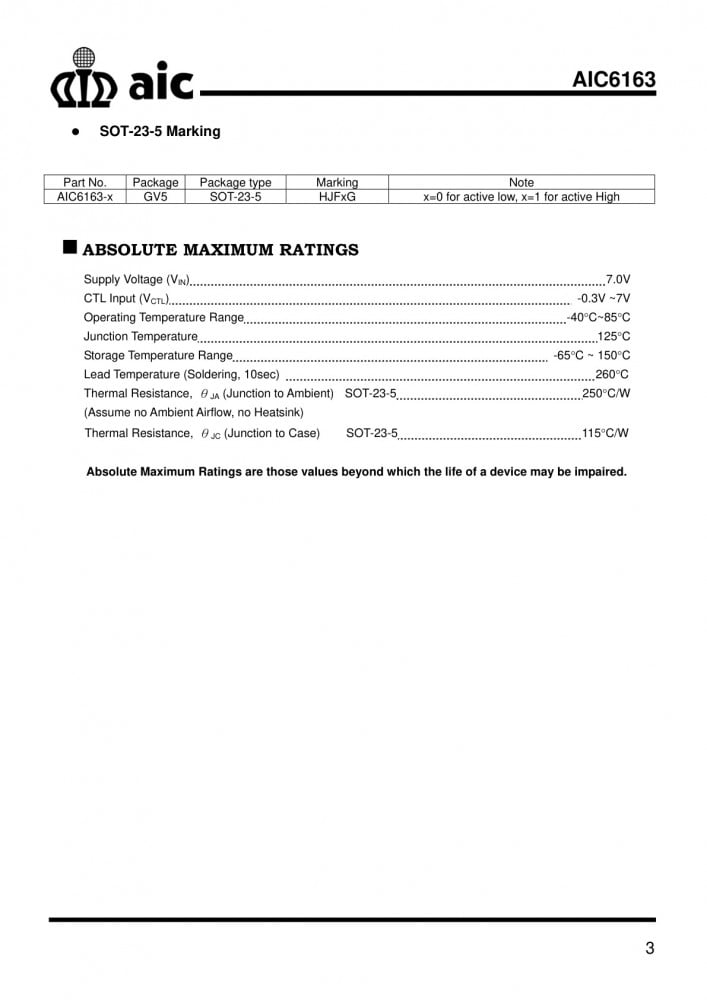 AIC6163 datasheet page 3