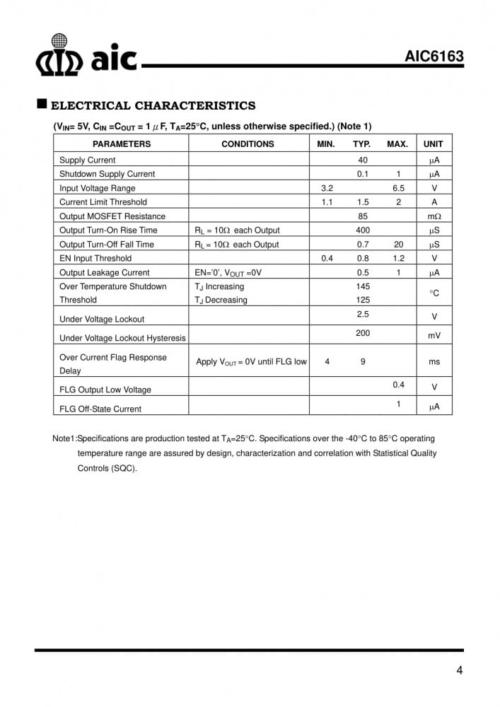 AIC6163 datasheet page 4