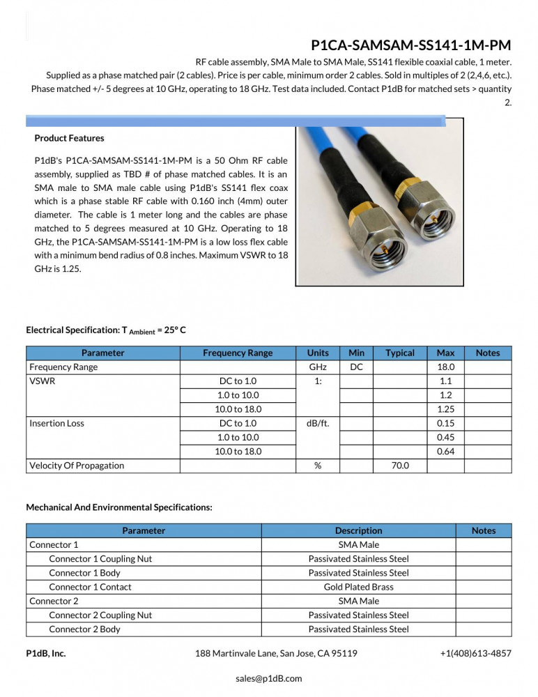 P1CA-SAMSAM-SS141-1M-PM technical document page 1
