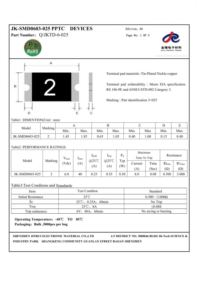 JK-SMD0603-025-6 datasheet page 1