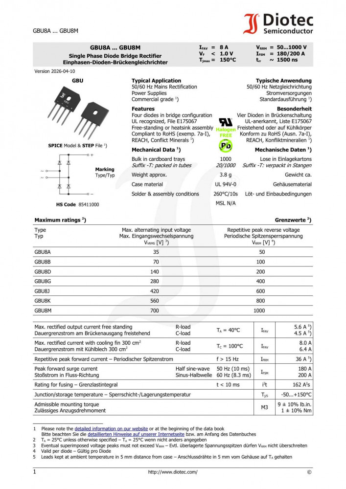 GBU8A-T technical document page 1